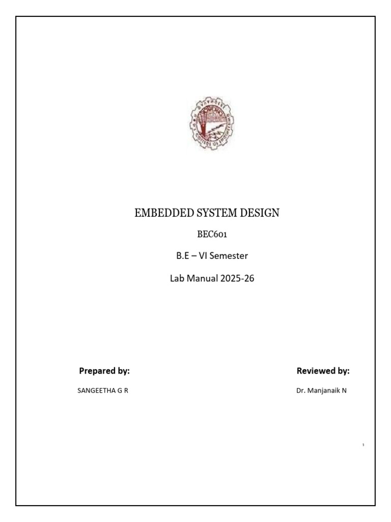 Embedded System Design Lab Manual 2025-26 | PDF | Microcontroller ...