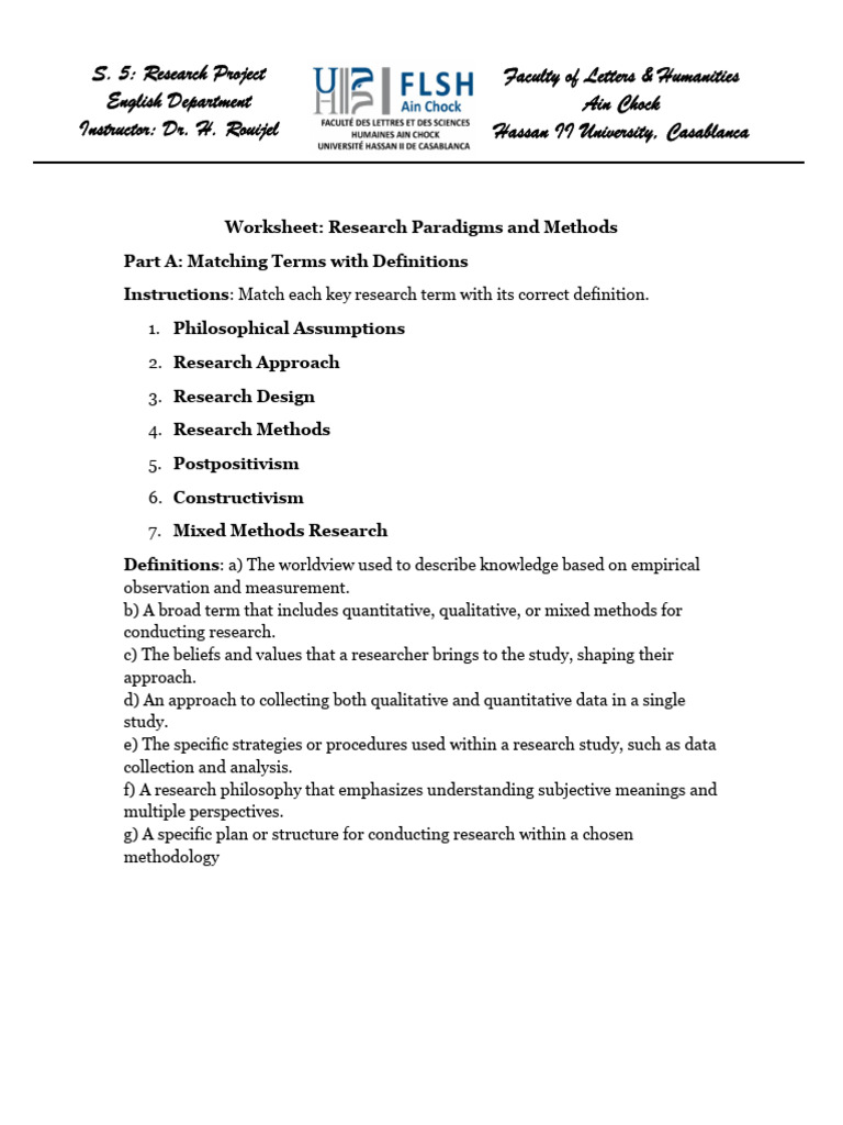 Worksheet - Research Paradigms and Methods | PDF | Methodology ...
