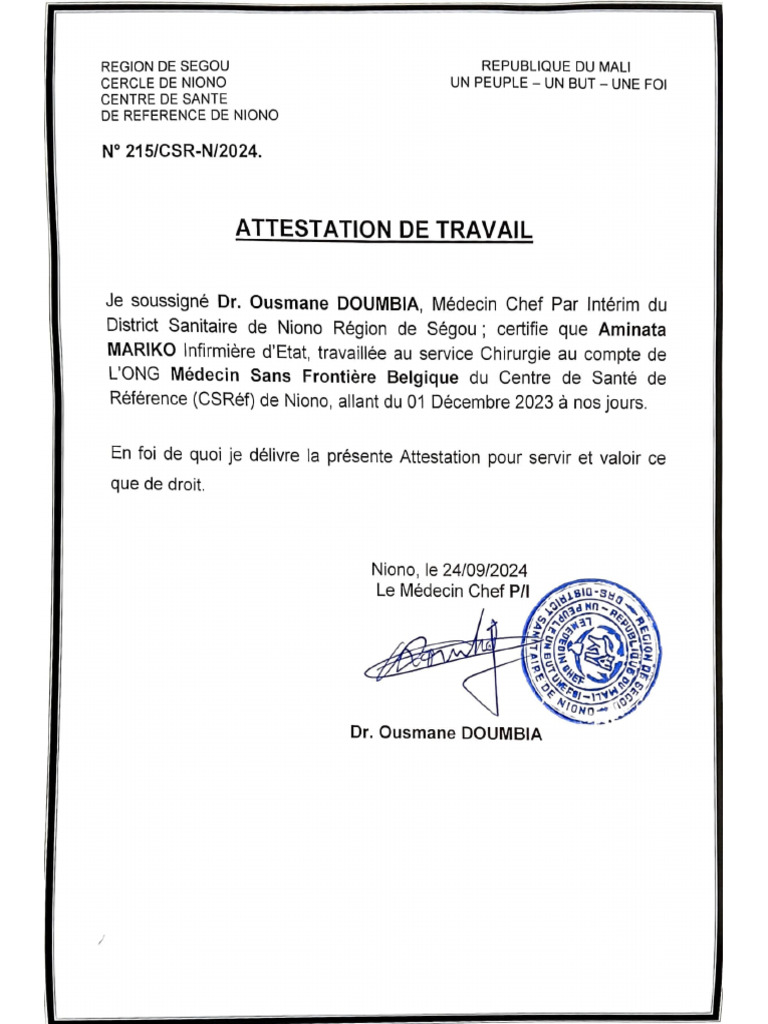 Attestation de Travail | PDF