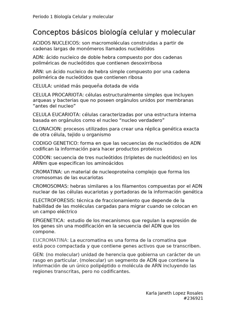 Conceptos Básicos Biología Celular y Molecular | PDF | Adn | Gene