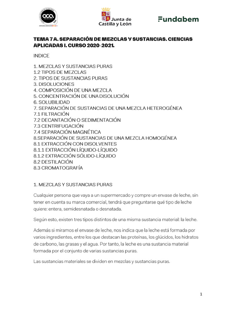 Tema 5 A. Separación de mezclas y sustancias | PDF