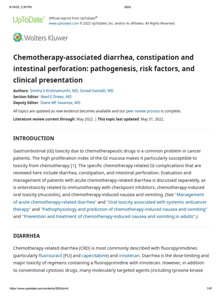 Chemotherapy-Associated Diarrhea, Constipation and Intestinal ...