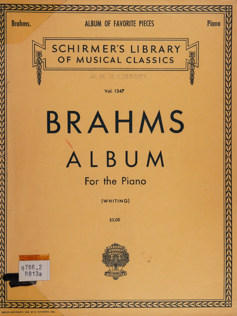 Schirmers Library - Brahms Album | PDF | Piano | Johannes Brahms