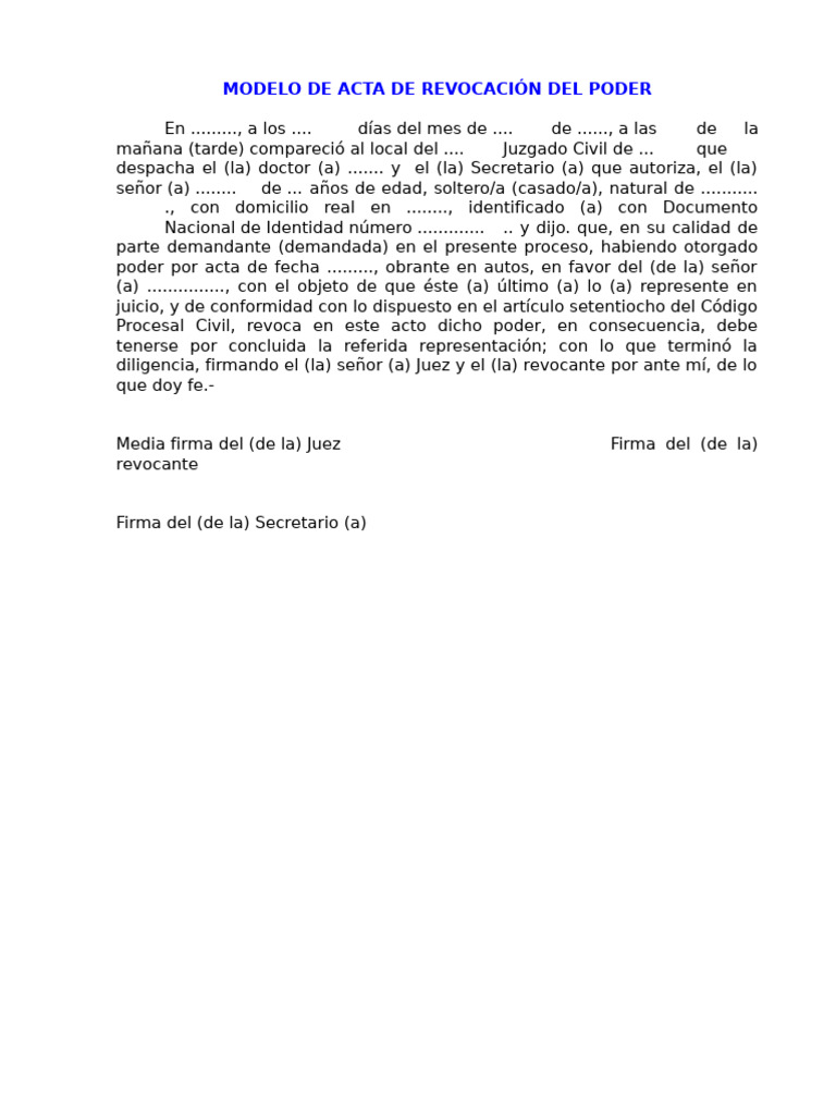 Modelo de Acta de Revocación Del Poder | PDF