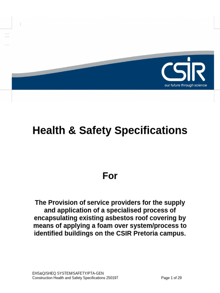 CSIR Pretoria Asbestos Safety Specs | PDF | Occupational Safety And ...