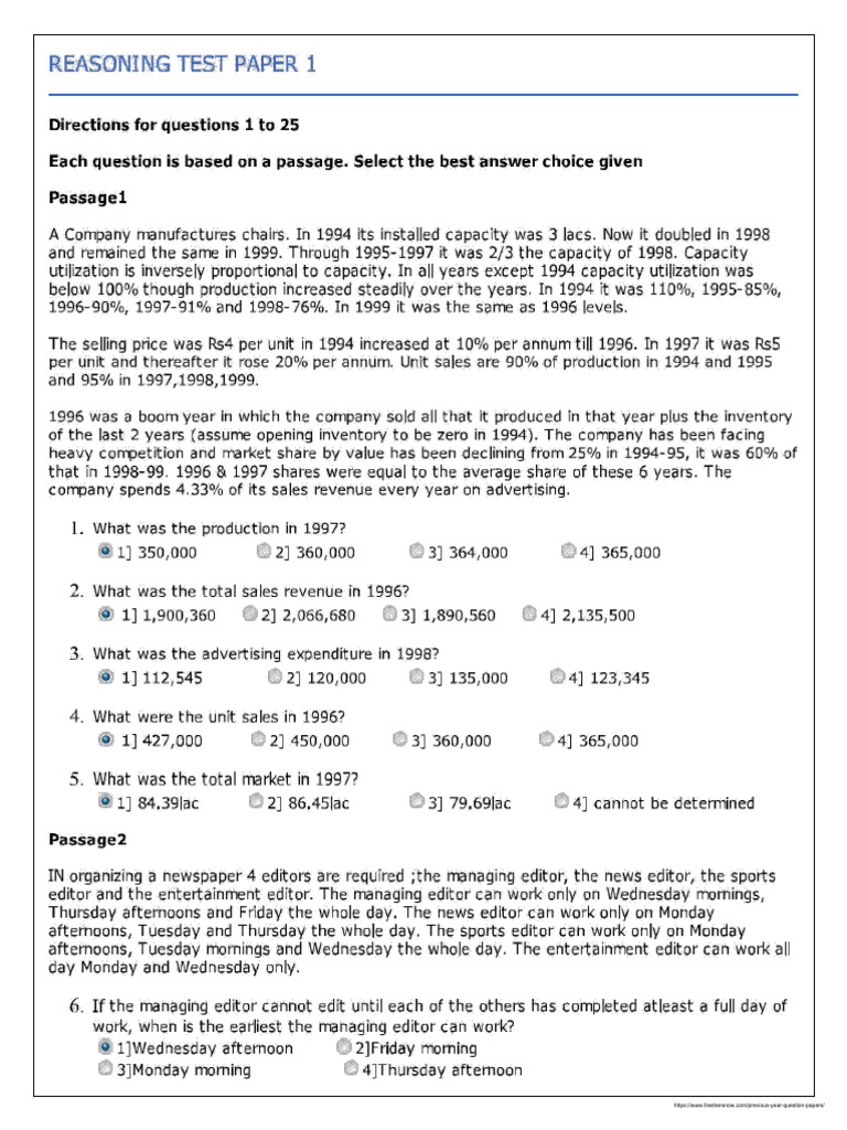 Reasoning Sample Paper | PDF