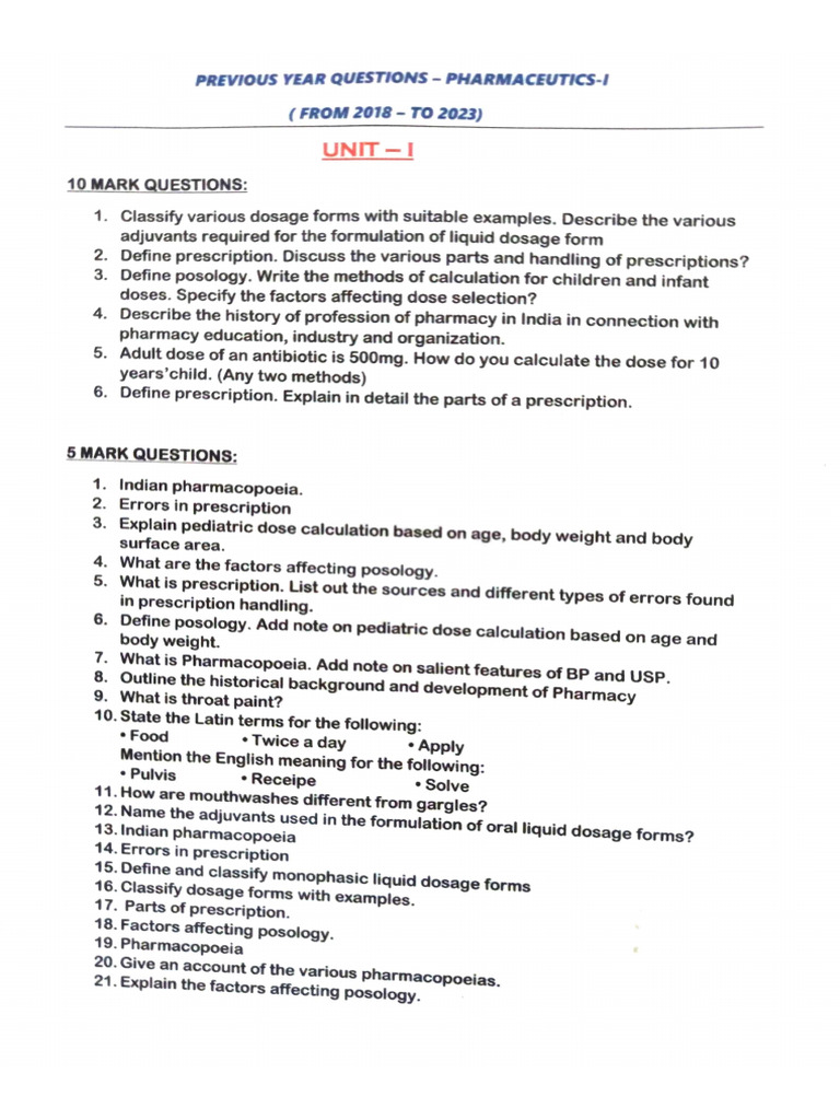 Ceutics Unit Wise QP | PDF