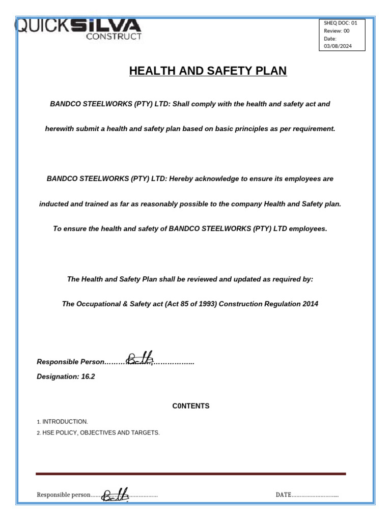 Health and Safety Plan | PDF | Occupational Safety And Health | Safety