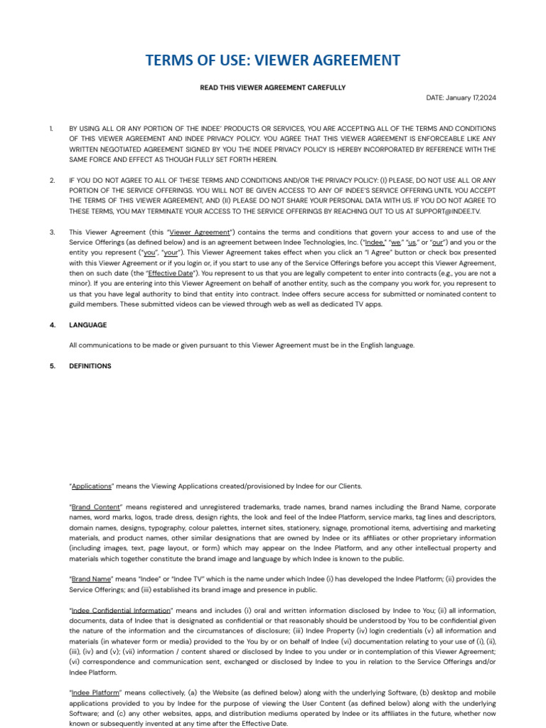Indee Viewer Agreement Terms of Use | PDF | World Wide Web | Internet & Web