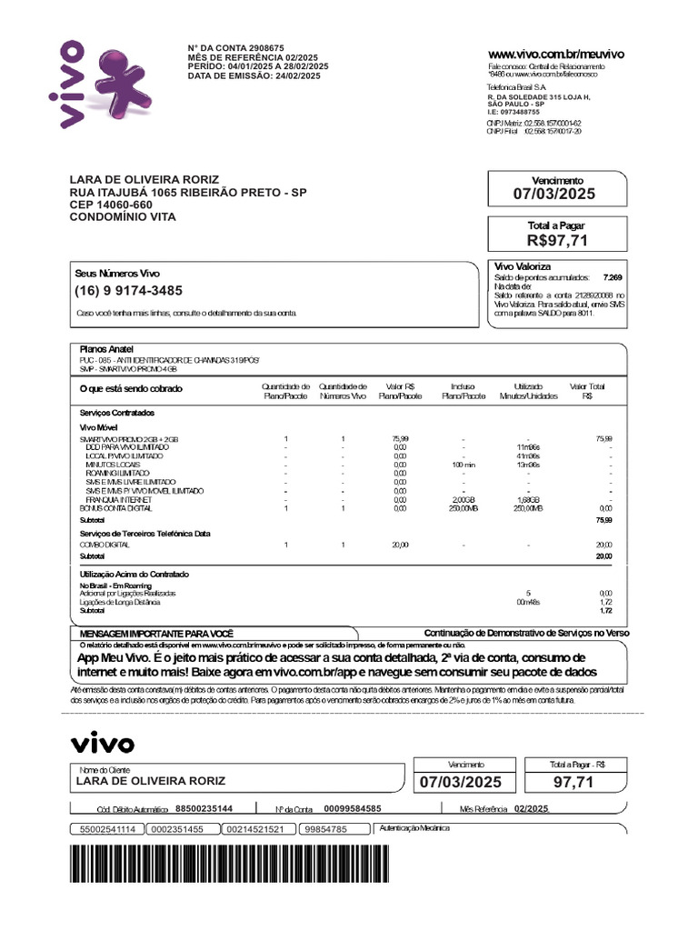 COMPROVANTE DA VIVO | PDF