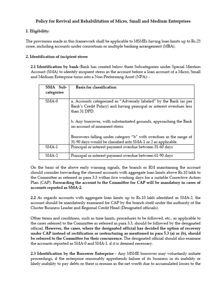 MSME Revival and Rehabilitation Policy | PDF | Debt | Loans
