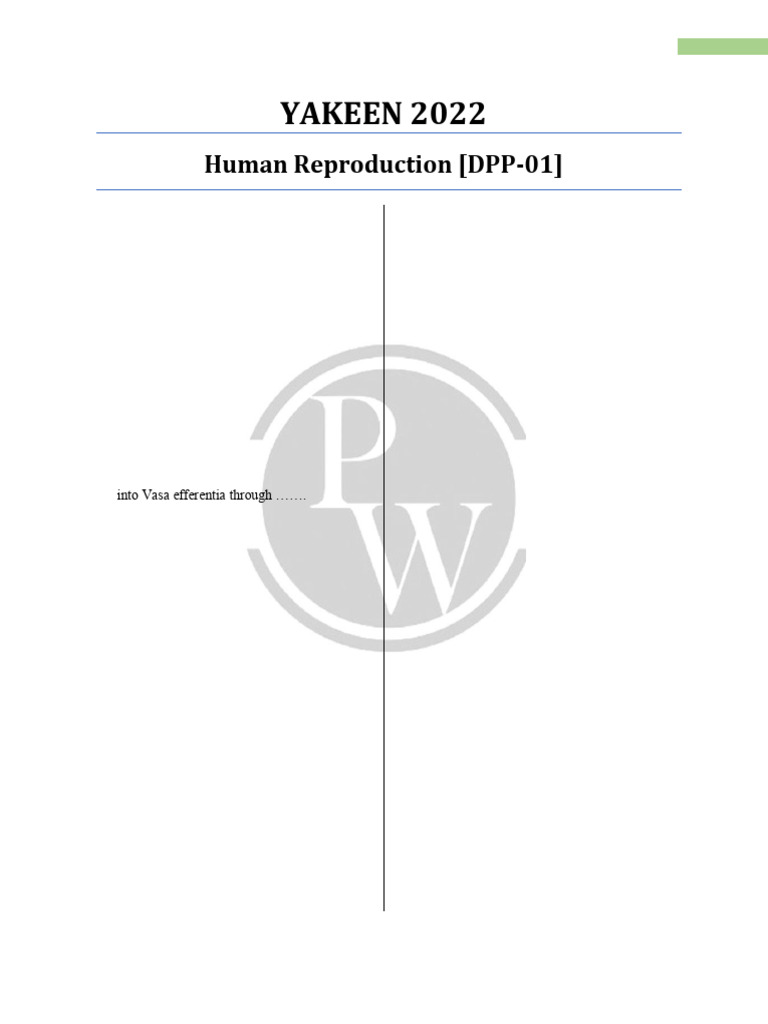 @PW - Yakeen - Batch - Human Reproduction Lec 02 DPP | PDF | Testicle ...