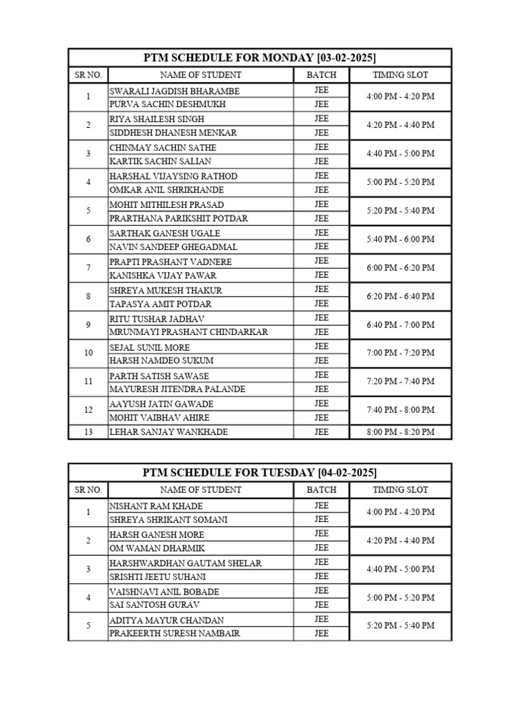 PTM Schedule 24 - 26 | PDF