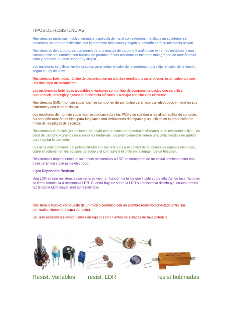 tipos de resistencias | PDF | Resistor | Ingenieria Eléctrica