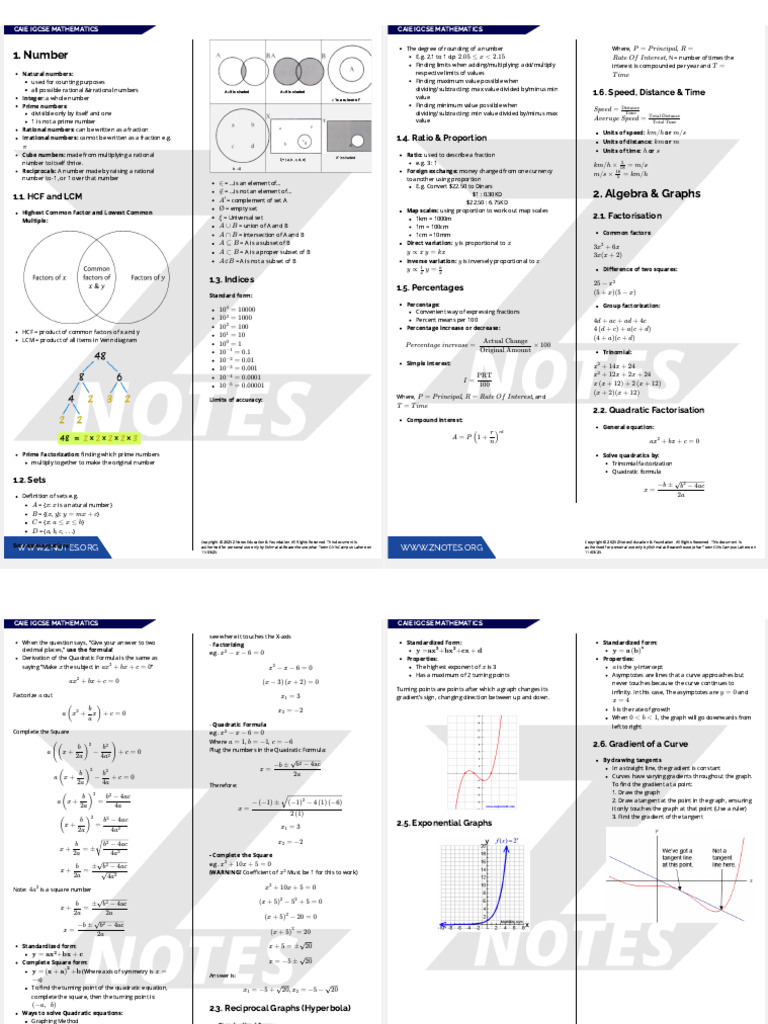 CAIE IGCSE Mathematics Theory | PDF | Equations | Function (Mathematics)