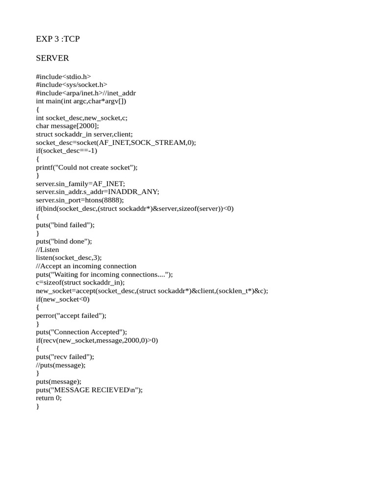 TCP and UDP Socket Programming Examples | PDF | Network Protocols ...