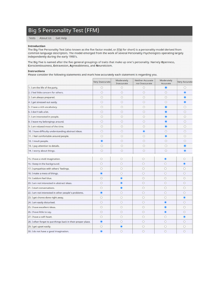 4.2 Survey On Big 5 Personalities | PDF