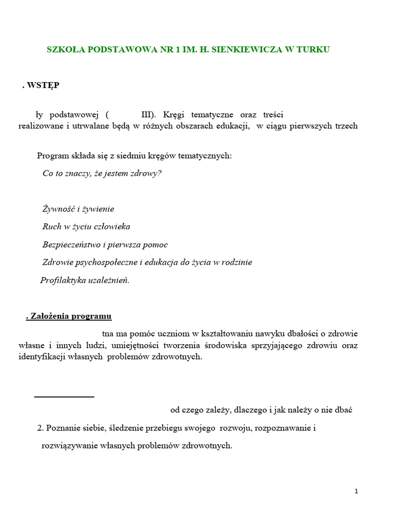 Program Edukacji Zdrowotnej Dla Klas I-III | PDF