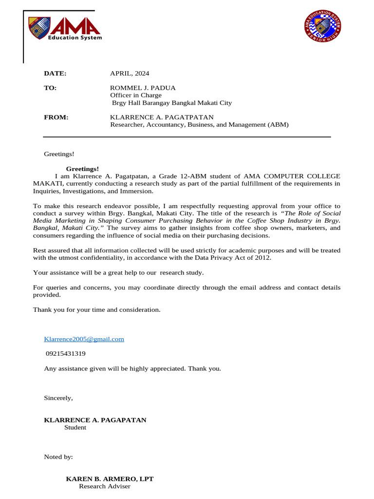 Barangay Request Letter | PDF