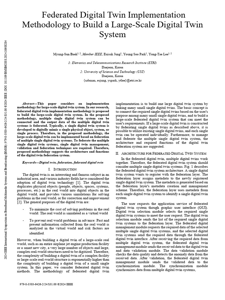 Federated Digital Twin Implementation Methodology To Build A Large ...