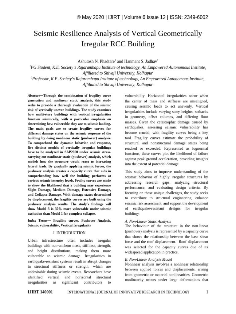 Ijirt Seismic Resilence Analysis | PDF | Earthquake Engineering