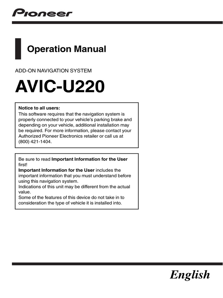 AVIC-U220 Navigation System Manual | PDF | Menu (Computing) | Computer ...