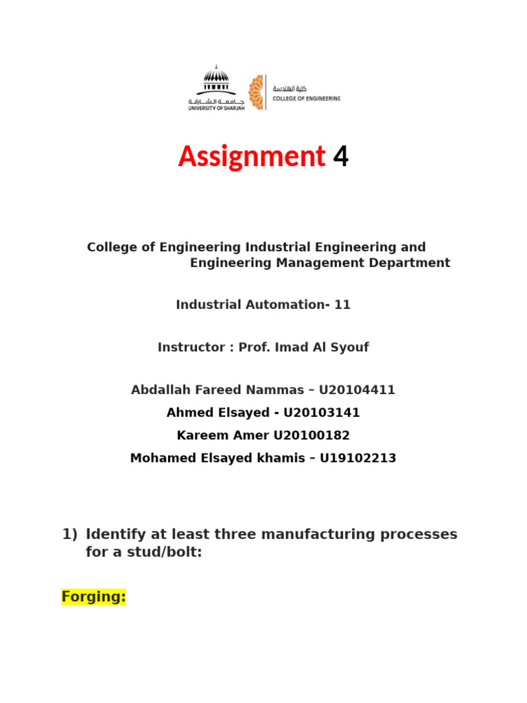 Manufacturing Processes for Studs/Bolts | PDF | Machining | Screw