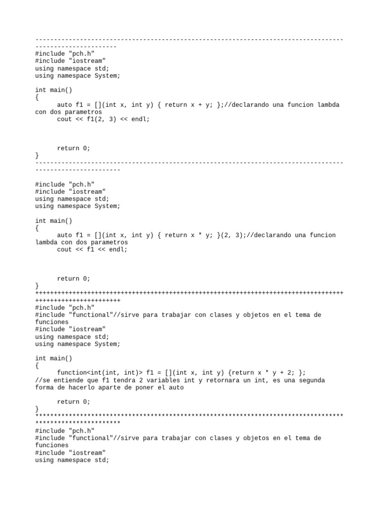 Funciones Lambda en C++: Ejemplos Prácticos | PDF | Programación de computadoras | C