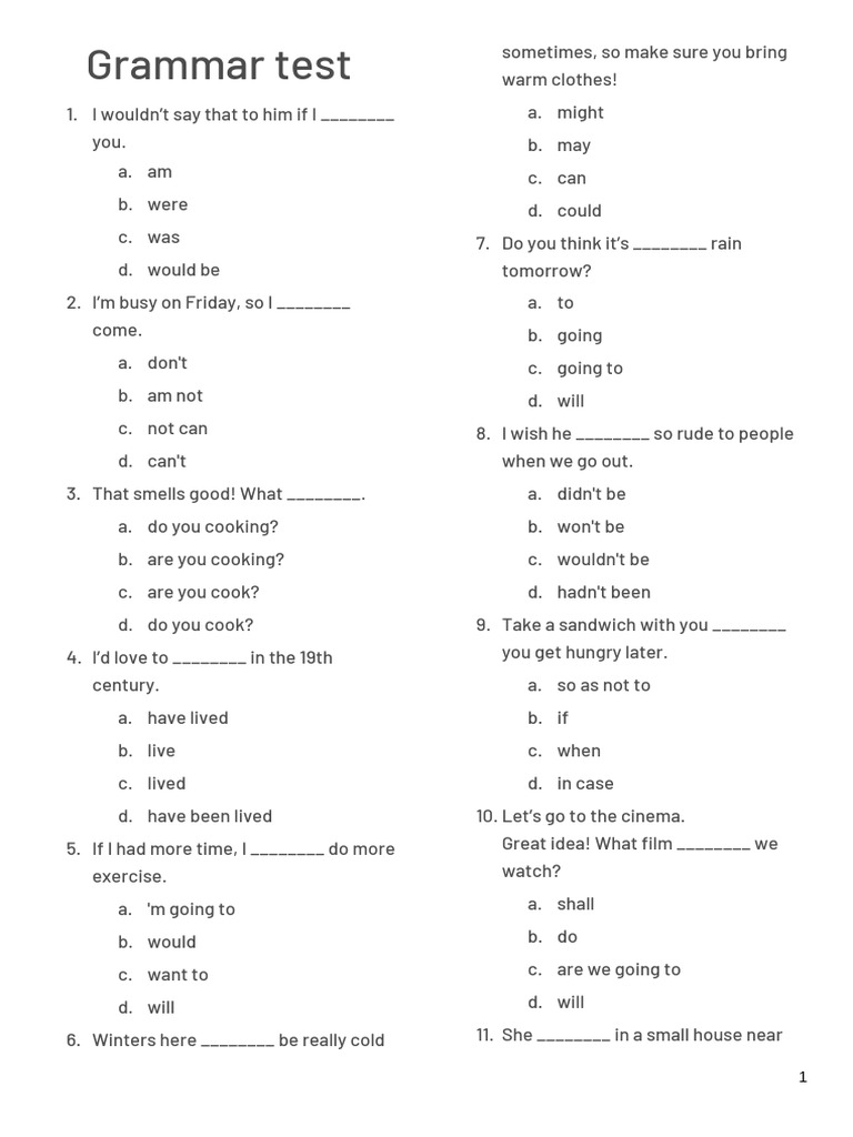 Grammar Test 1 | PDF
