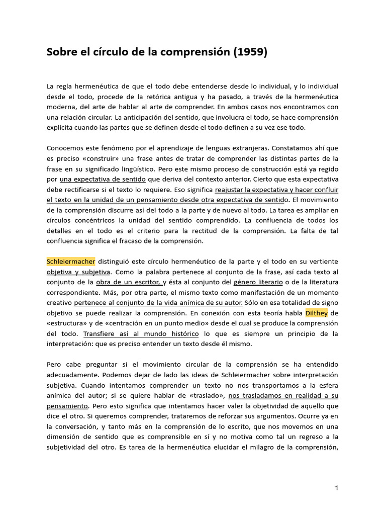 Sobre El C-Rculo de La Comprensi-N (1959) | PDF | Hermenéutica | Comprensión