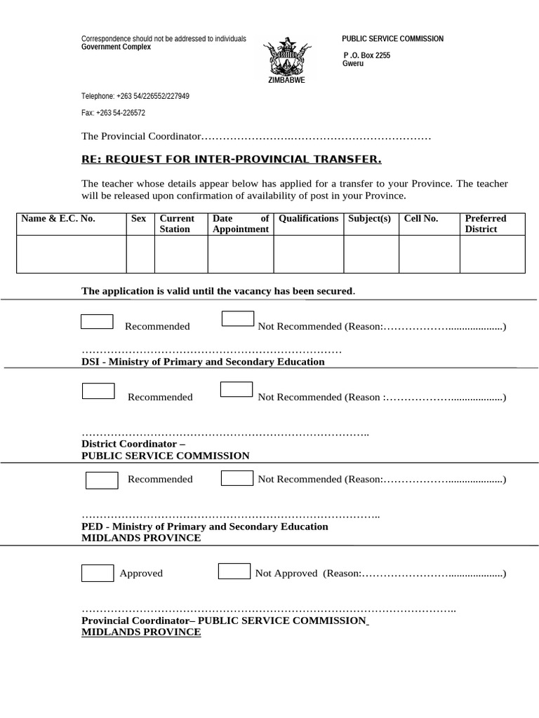 Inter - Provincial Transfer Application Form | PDF
