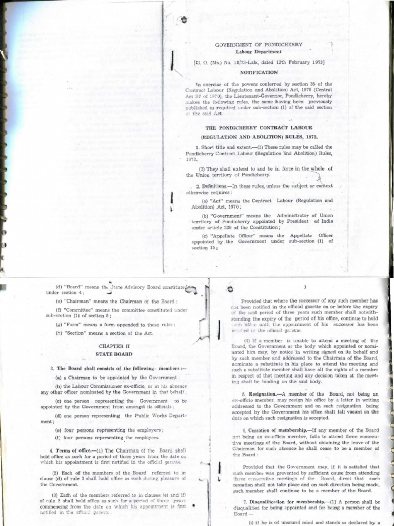 Puducherry Contract Labour Rules, 1973 | PDF | License | Business