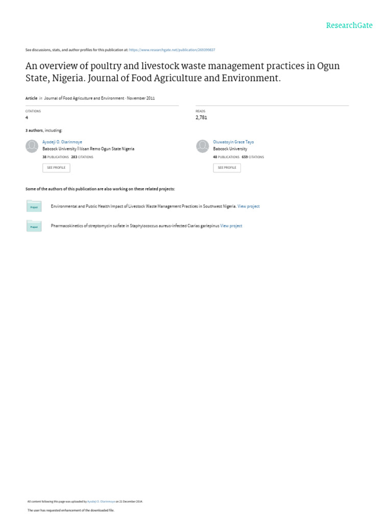 Anoverviewofpoultryandlivestockwastemanagementpracticesin Ogun State ...