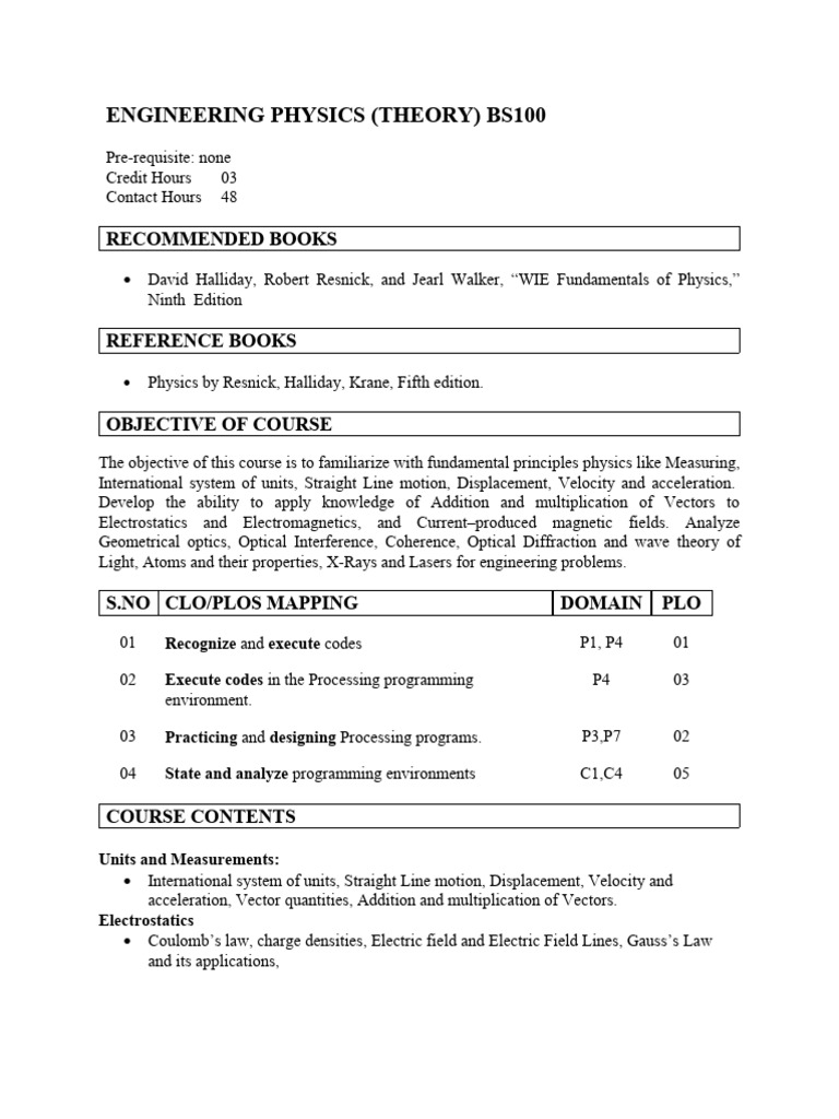 Engineering Physics Course Overview | PDF | Optics | Magnetic Field
