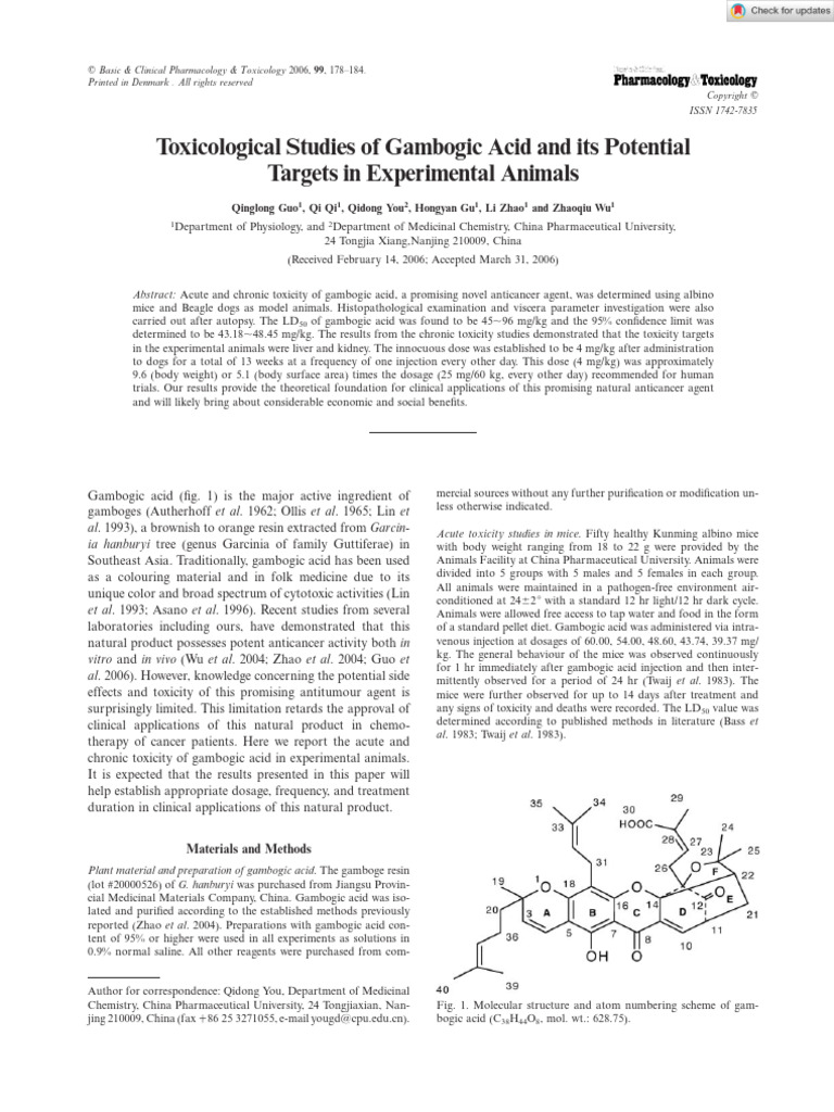 Basic Clin Pharma Tox - 2006 - Guo - Toxicological Studies of Gambogic ...