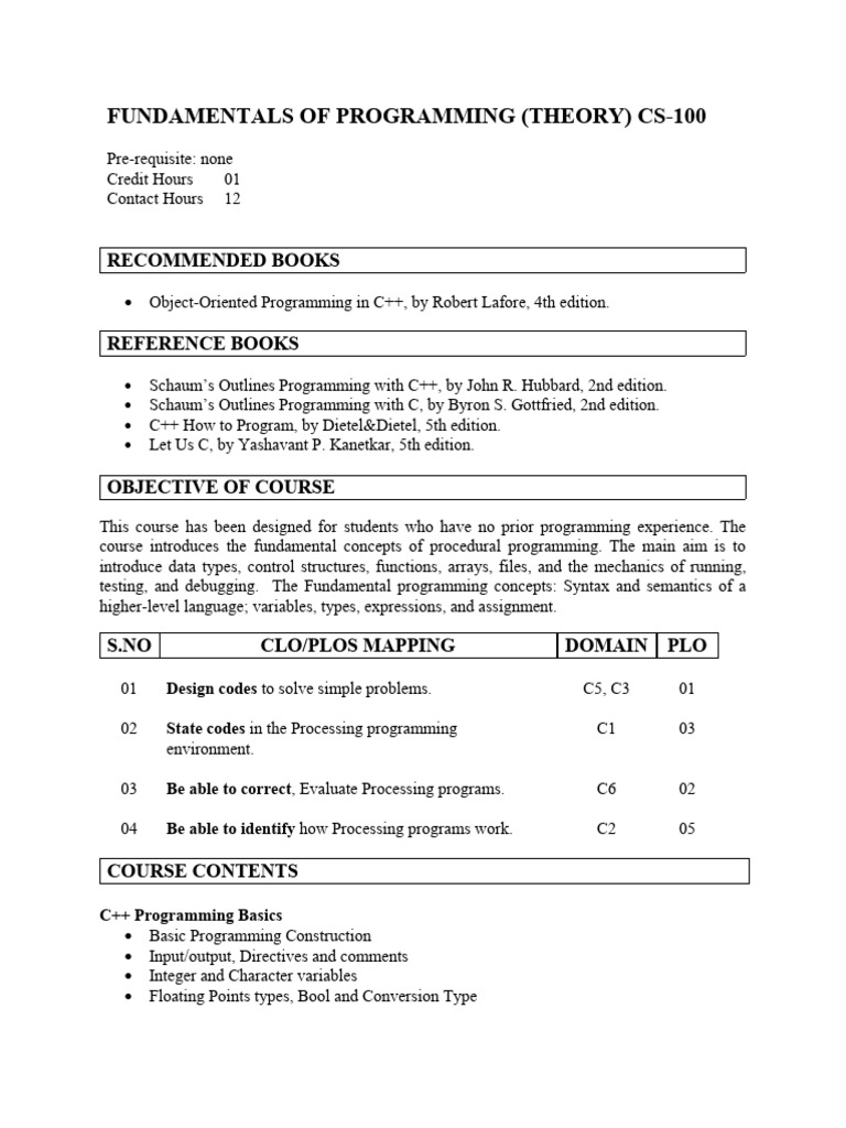 Fundamentals of Programming (Cs100) | PDF
