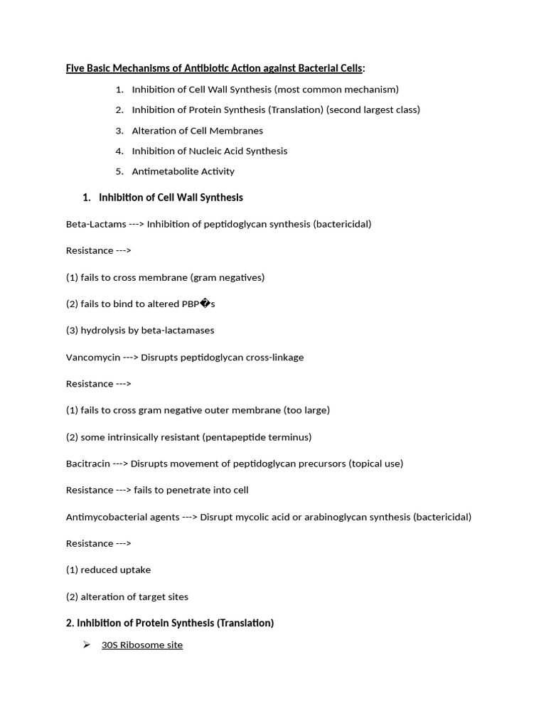 Five Basic Mechanisms of Antibiotic Action against Bacterial Cells ...