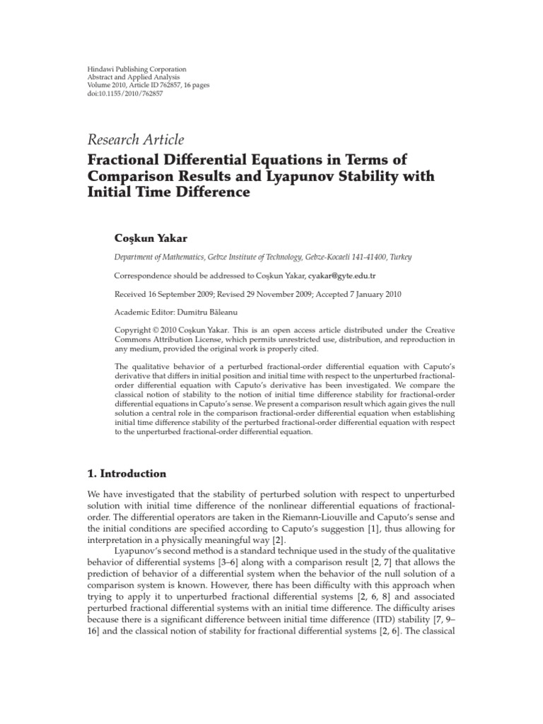 Fractional Differential Equations in Terms of | PDF | Stability Theory ...