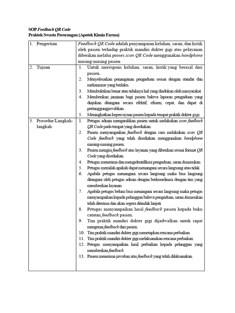 SPO Feedback QR dokter gigi | PDF