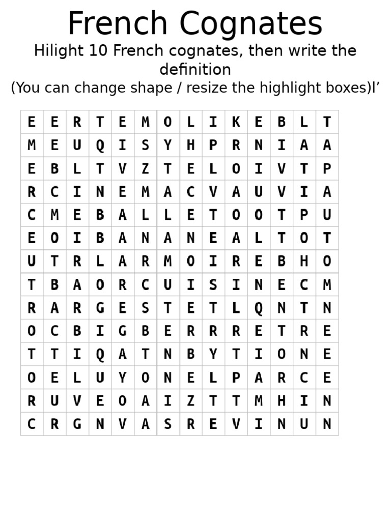 FR Cognates Notebook Page (3) | PDF