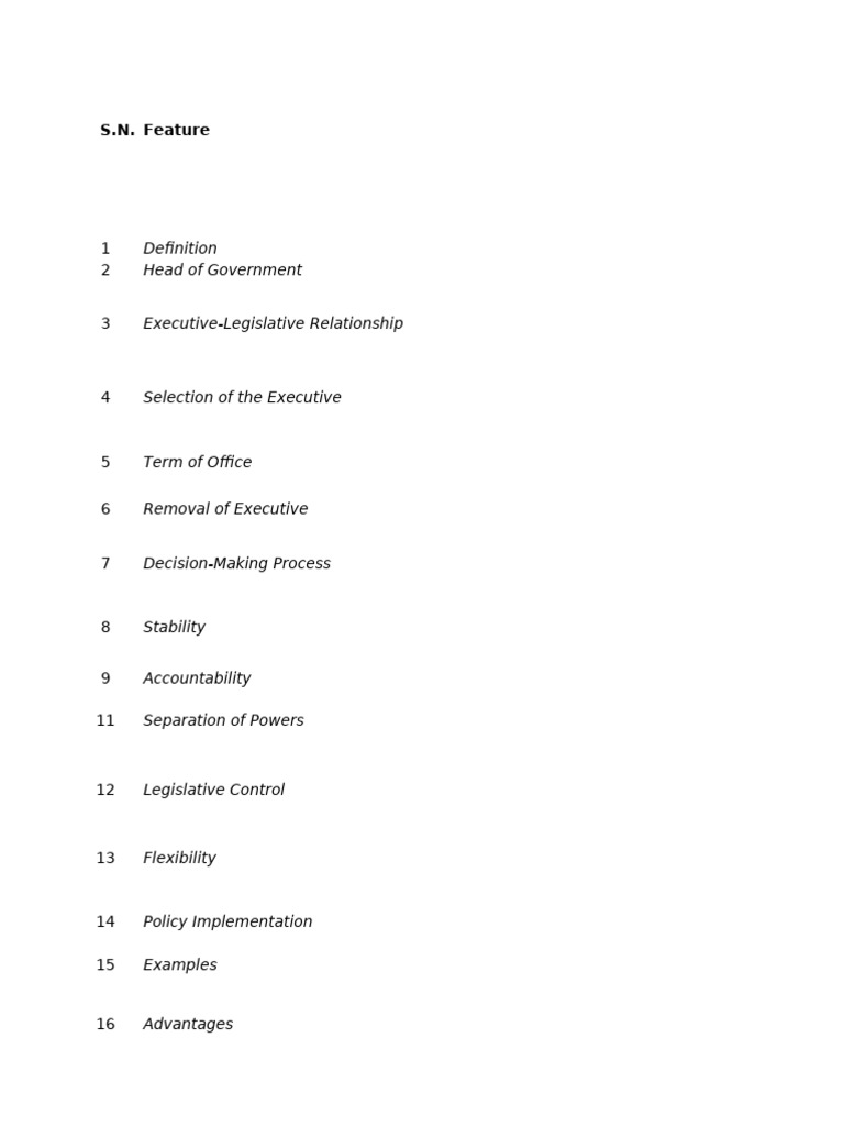 Comparative Chart On Parliamentary Vs Presidential Form of Govt | PDF ...