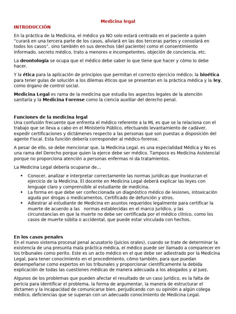 Medicina Legal y Forense: Aspectos Clave | PDF | Jurisprudencia médica ...