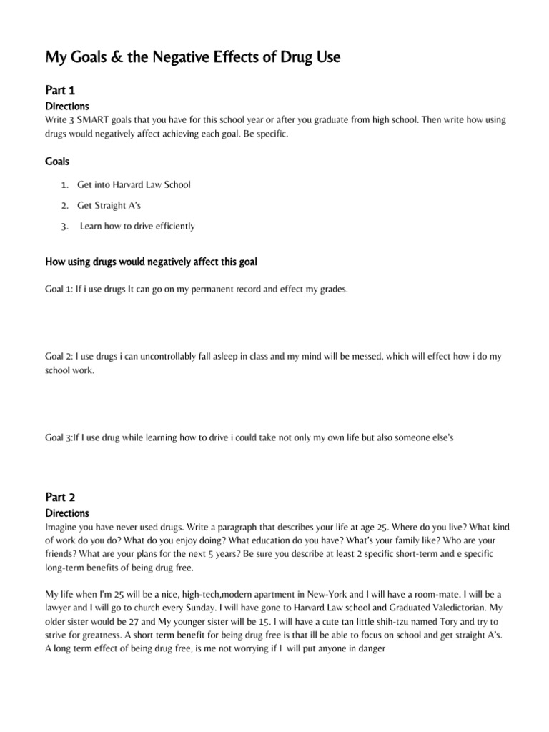 My Goals & The Negative Effects of Drug Use-1 | PDF