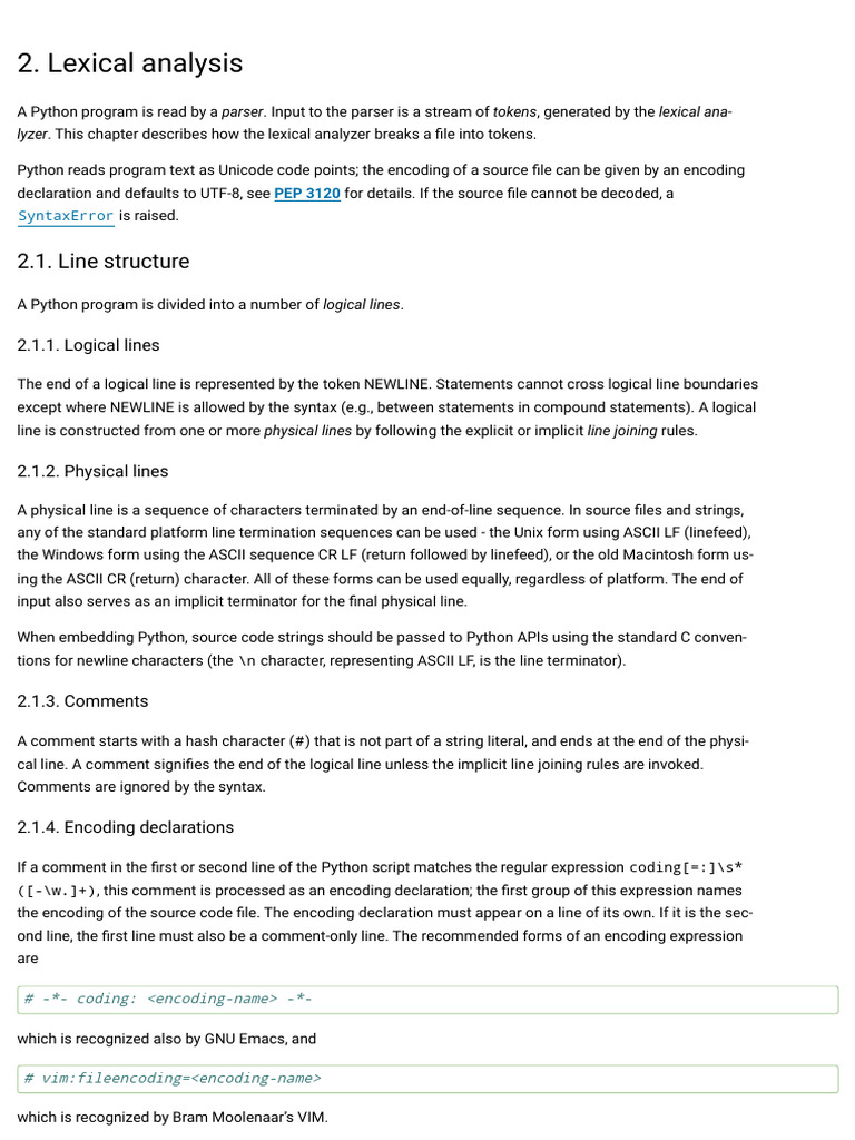 2. Lexical analysis — Python 3.13.2 documentation | PDF | Computing ... 2. Lexical analysis — Python 3.13.2 documentation | PDF | Computing ...
