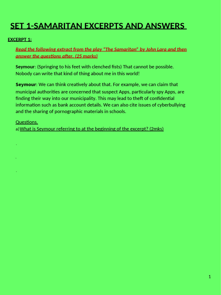 Samaritan Excerpts: Questions & Answers | PDF