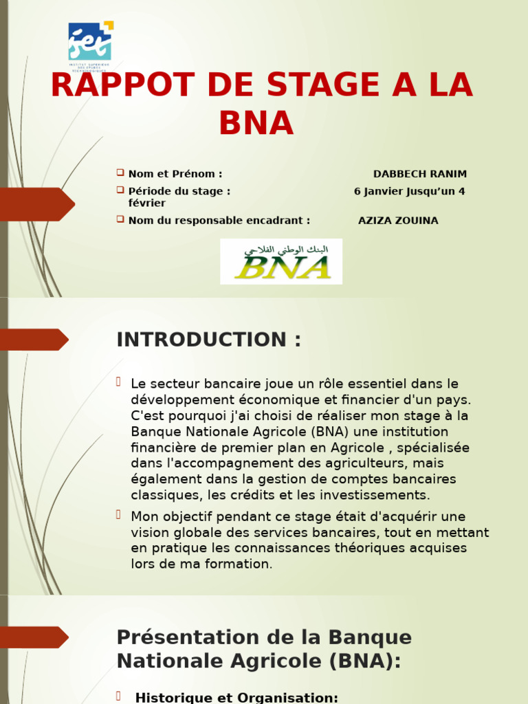 Rappot de Stage A La Bna | PDF | Banques | Crédit