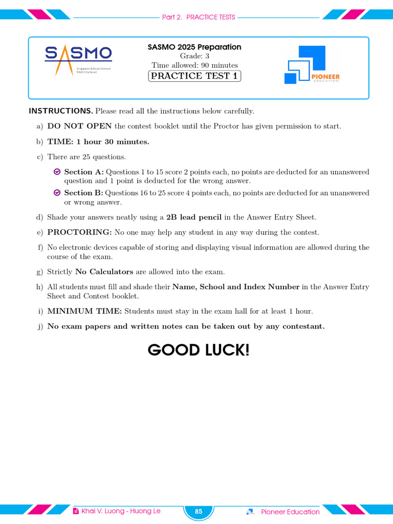 SASMO 2025 Practice Test Overview | PDF