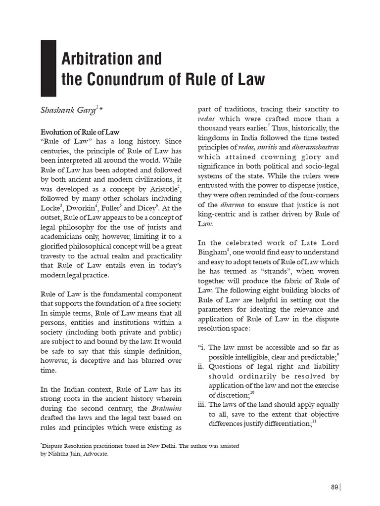 Arbitration and The Conundrum of Rule of Law | PDF | Arbitration | Rule ...