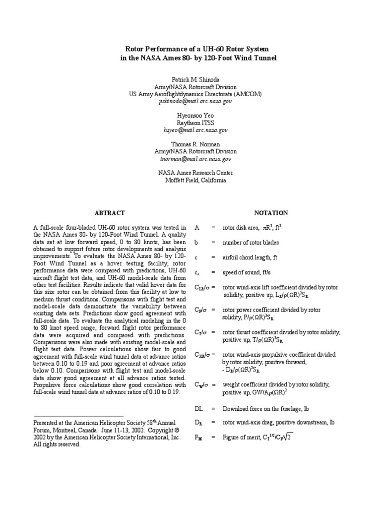UH-60 Blackhawk NASA Tests | PDF | Helicopter Rotor | Wind Tunnel