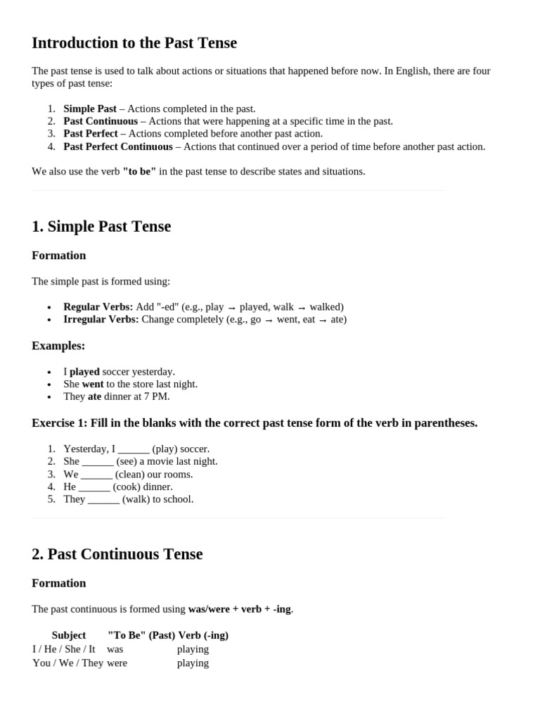 Past Tenses Explained: A Guide | PDF | Grammatical Tense | Perfect ...